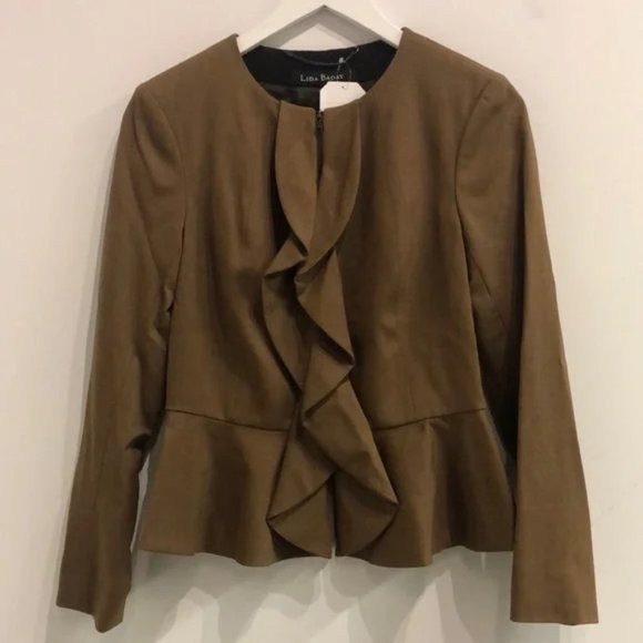 Lida Baday | Jackets & Coats | Lida Baday Brown Ruffledtrim Peplum Zip ...